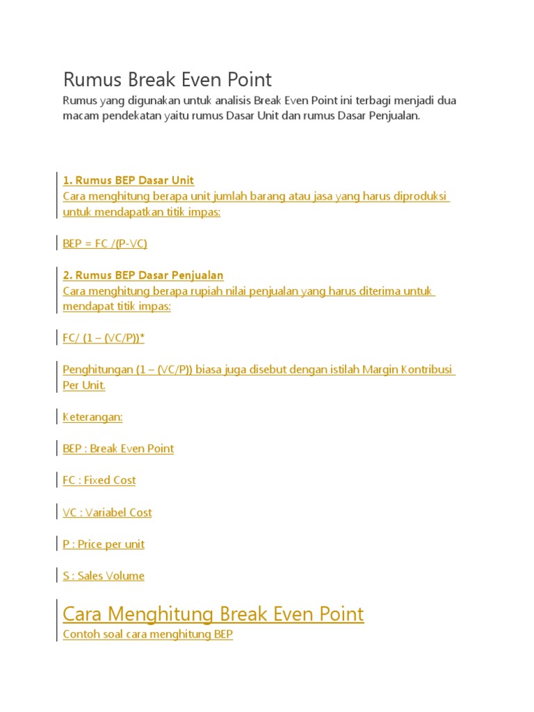 Rumus Break Even Poin1 | PDF