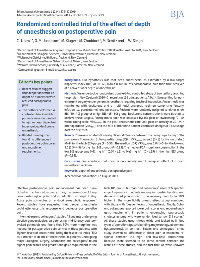 Randomized Controlled Trial of The Effect of Depth of Anaesthesia On ...