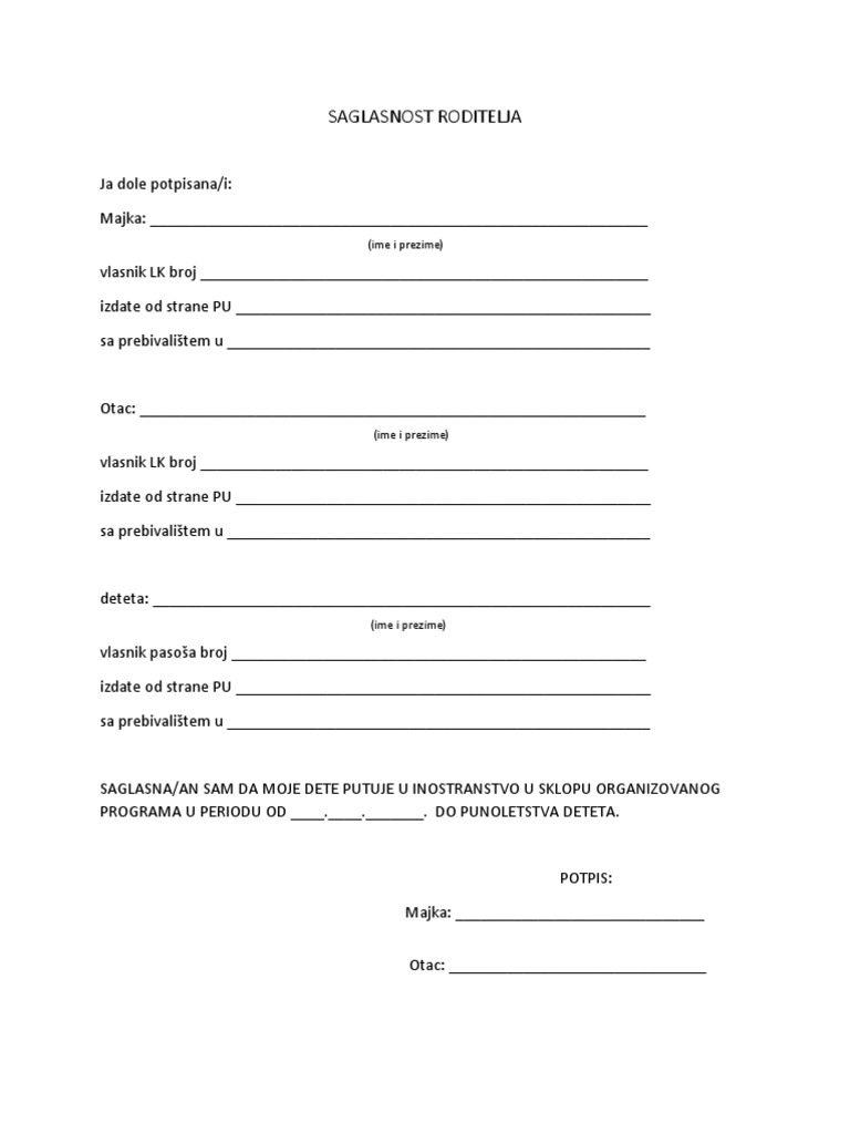 Saglasnost Roditelja | PDF