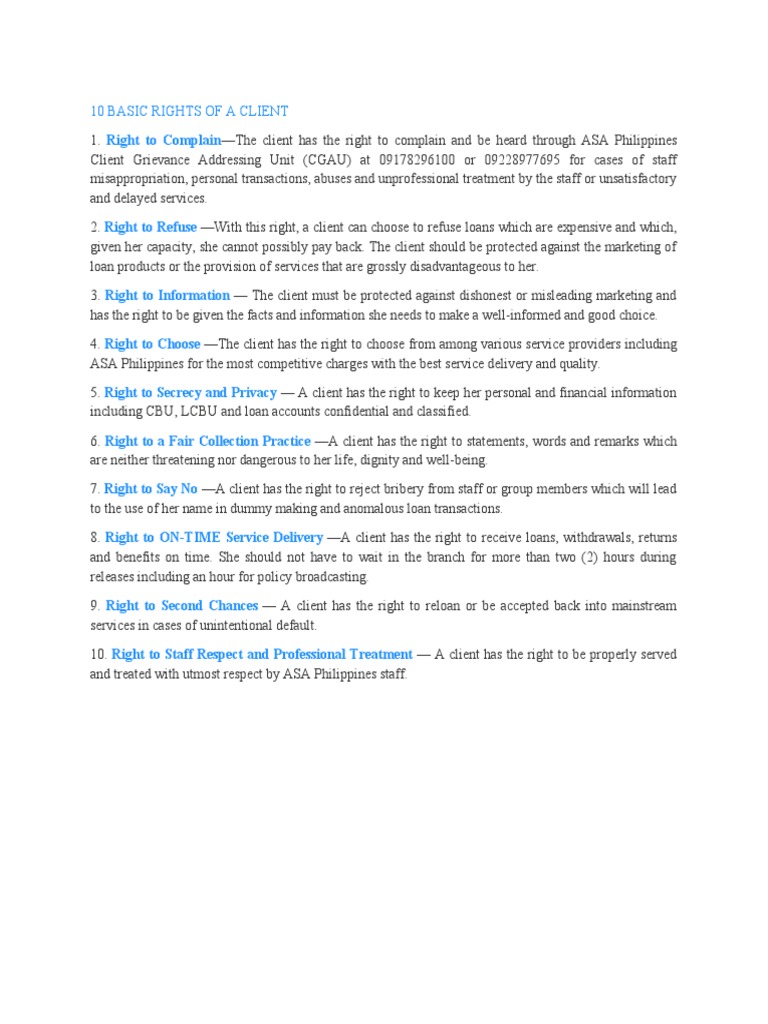 10 Basic Rights of A Client | PDF | Business