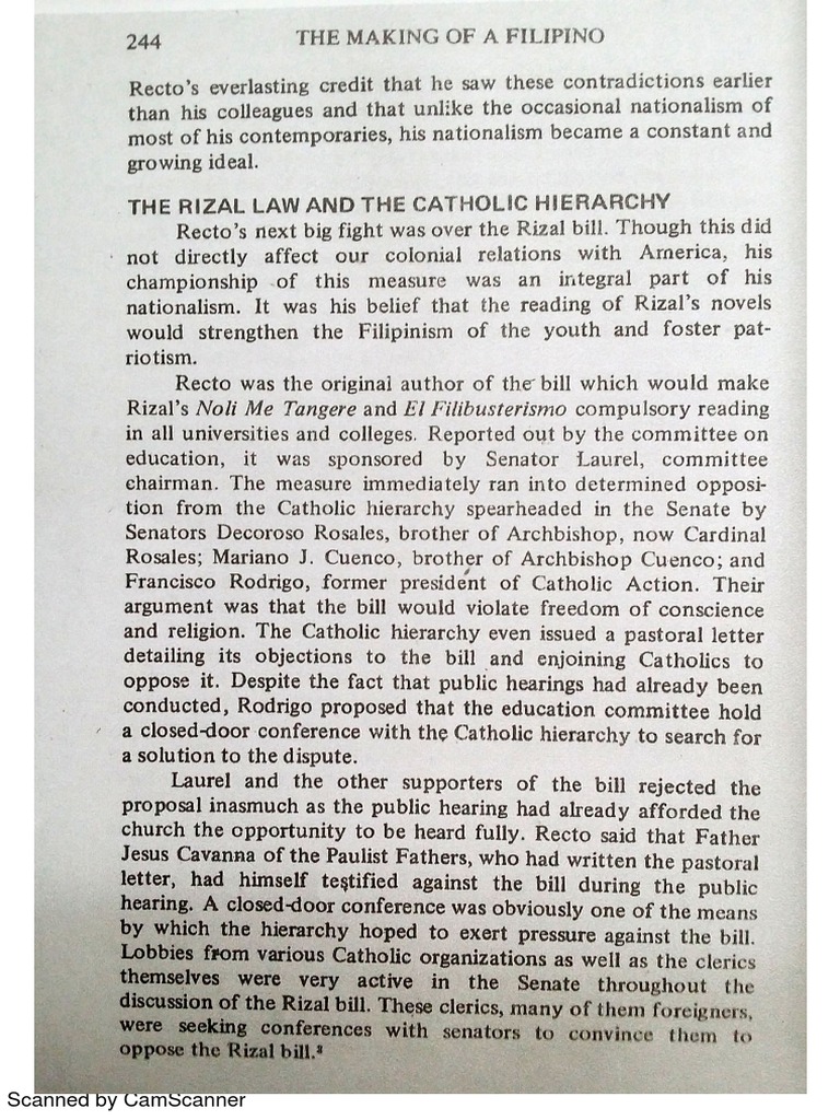CONSTANTINO Rizal Law and Catholic Hierarchy PDF | PDF