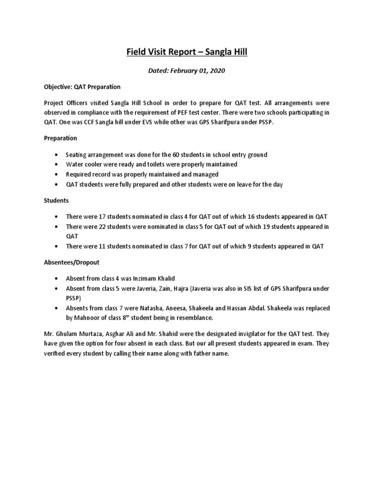 Field Visit Report 01.02.2020 | PDF