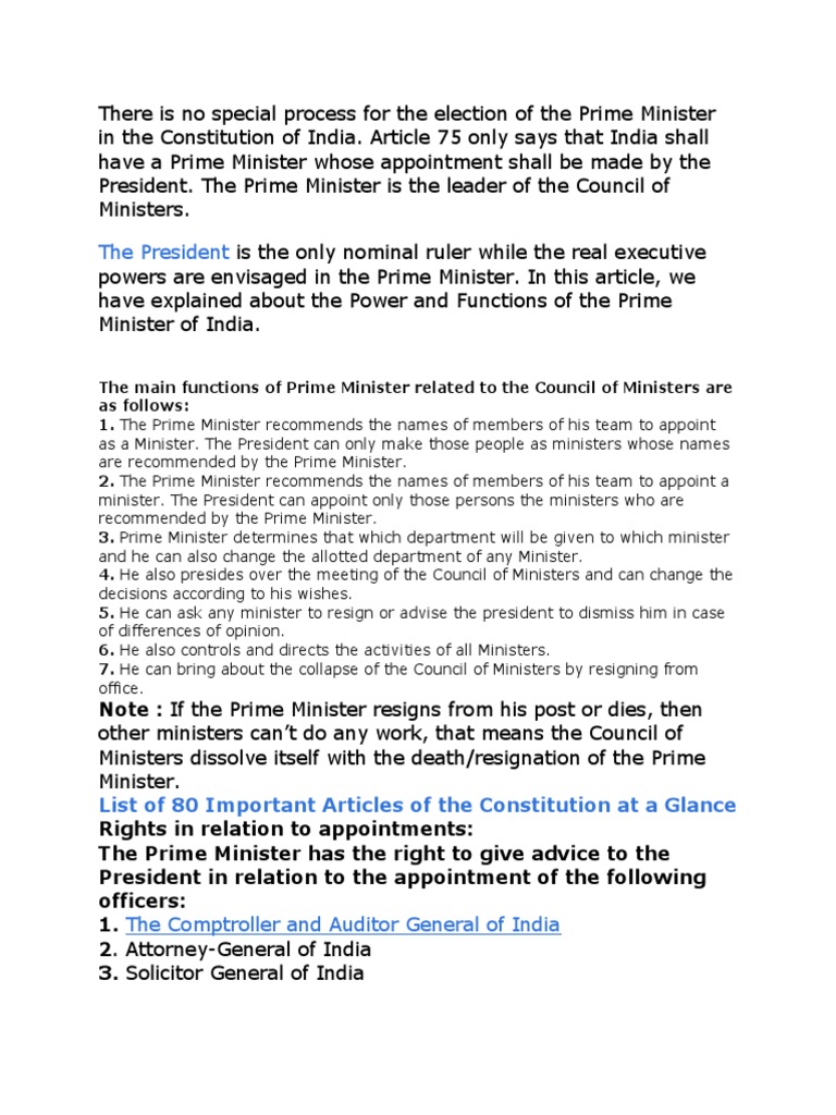 There Is No Special Process For The Election of The Prime Minister in ...