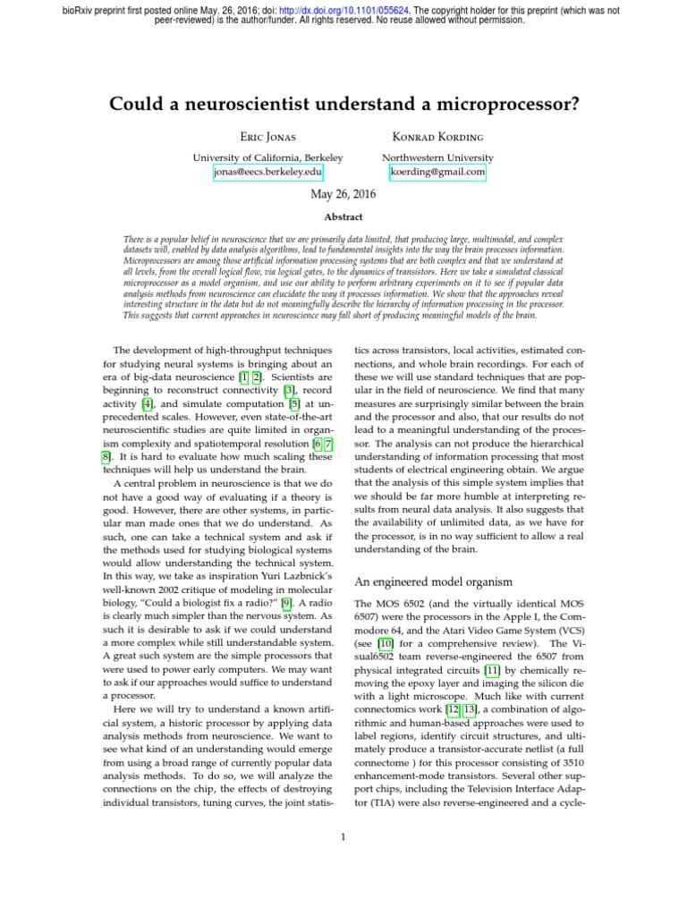 Could A Neuroscientist Understand A Microprocessor?: Eric Jonas Konrad ...