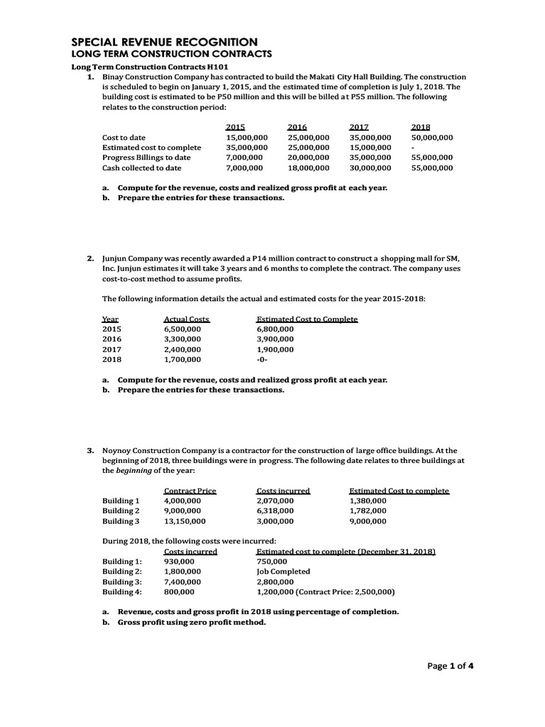 Long Term Construction Contracts | PDF | Cost | Financial Accounting
