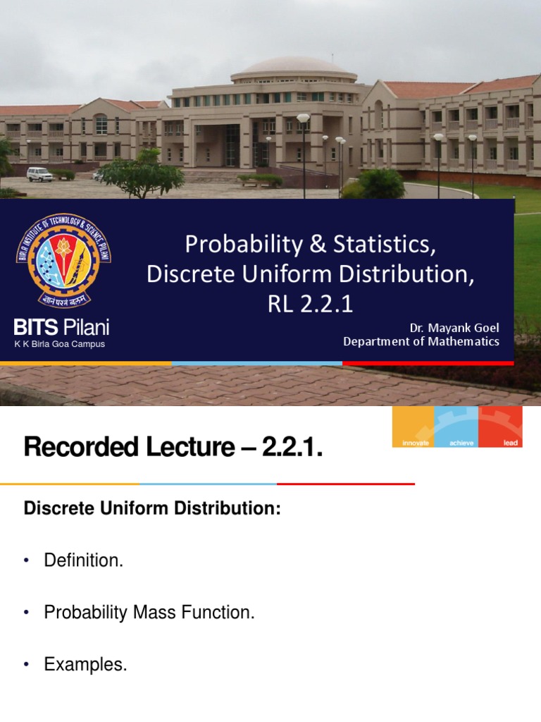 Probability & Statistics, Discrete Uniform Distribution, RL 2.2.1 | PDF
