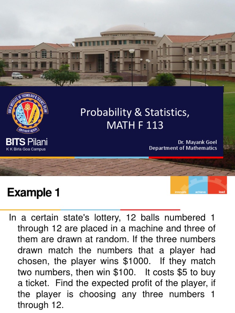 Probability & Statistics, Math F 113: BITS Pilani | PDF | Gambling | Probability