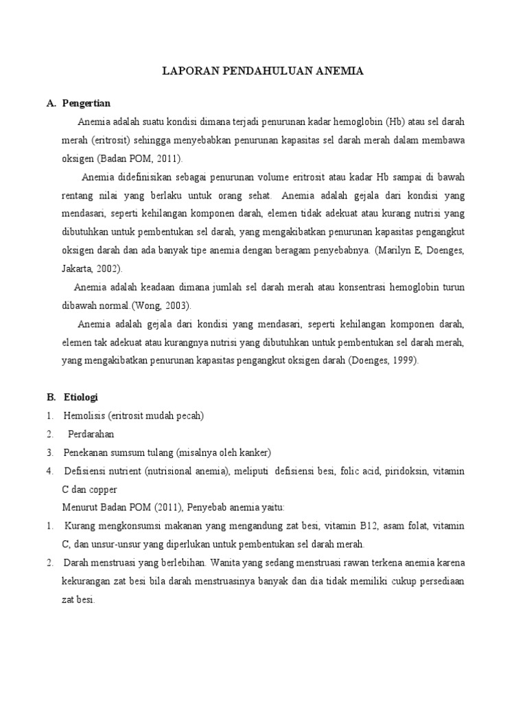 Laporan Pendahuluan Anemia | PDF