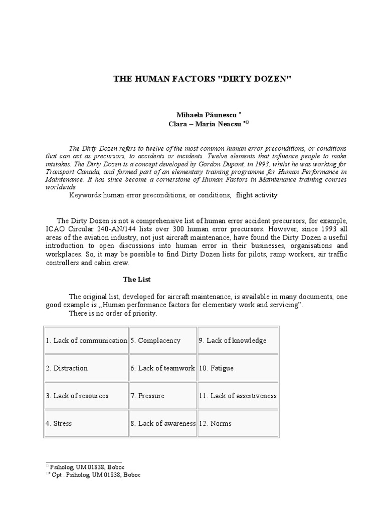 The Human Factors "Dirty Dozen": Mihaela Păunescu Clara - Maria Neacsu ...
