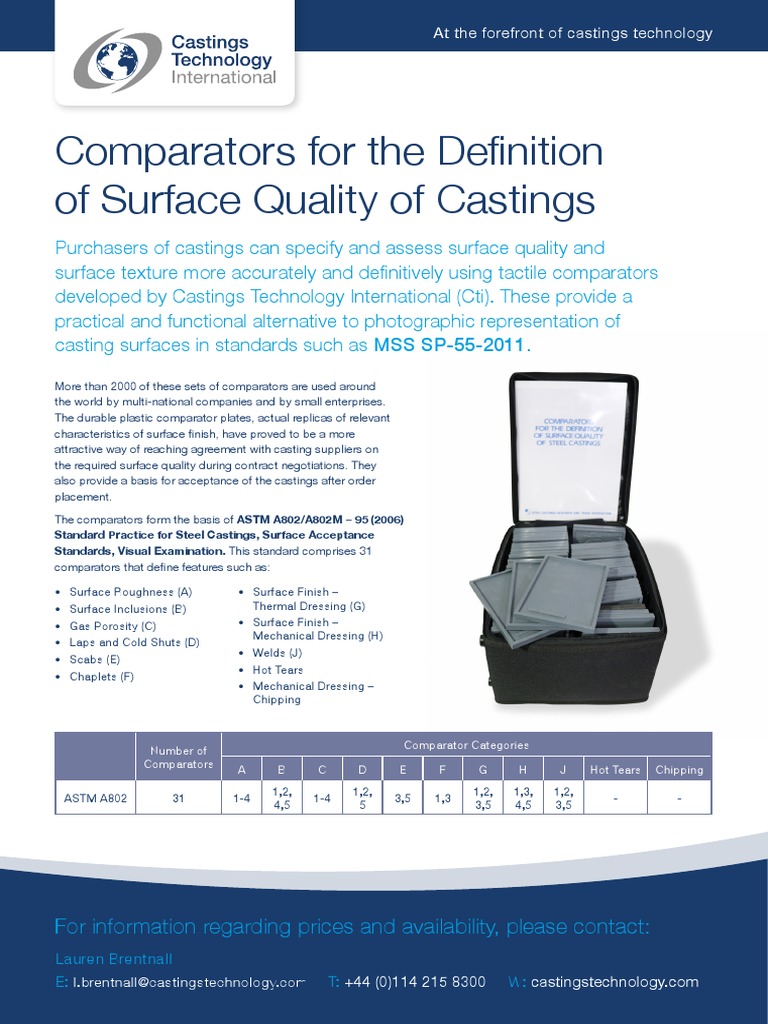 Comparators For The Definition of Surface Quality of Castings | PDF ...