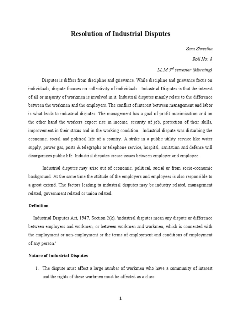 Resolution of Industrial Disputes | PDF | Lockout (Industry) | Strike ...