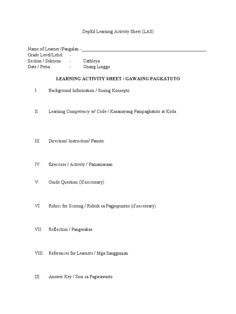 Edit DepEd Learning Activity Sheet | PDF