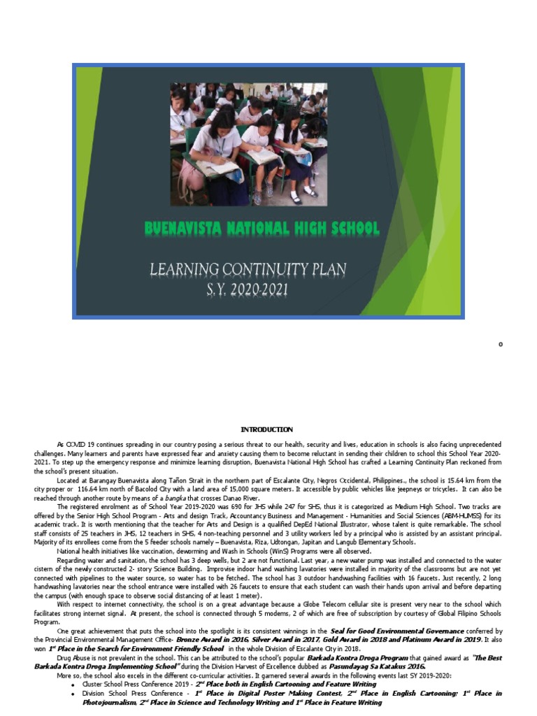 Buenavista National High School LCP | PDF | Schools | Teachers
