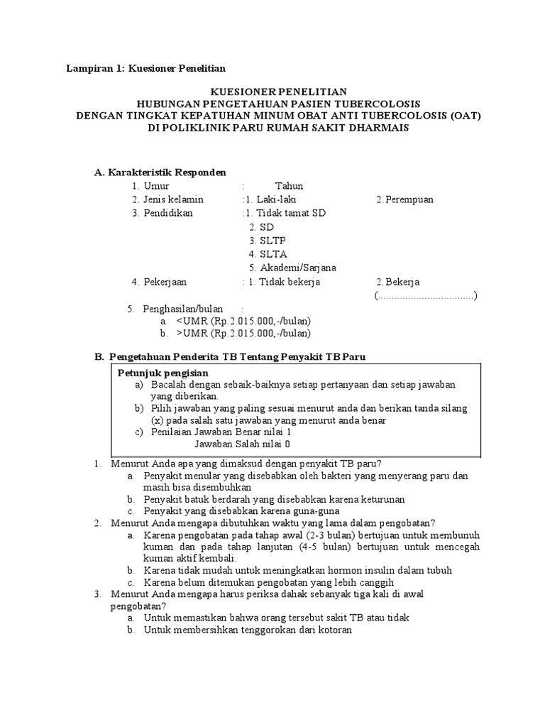 Kuessioner Kepatuhan Minum Obat TB Paru | PDF