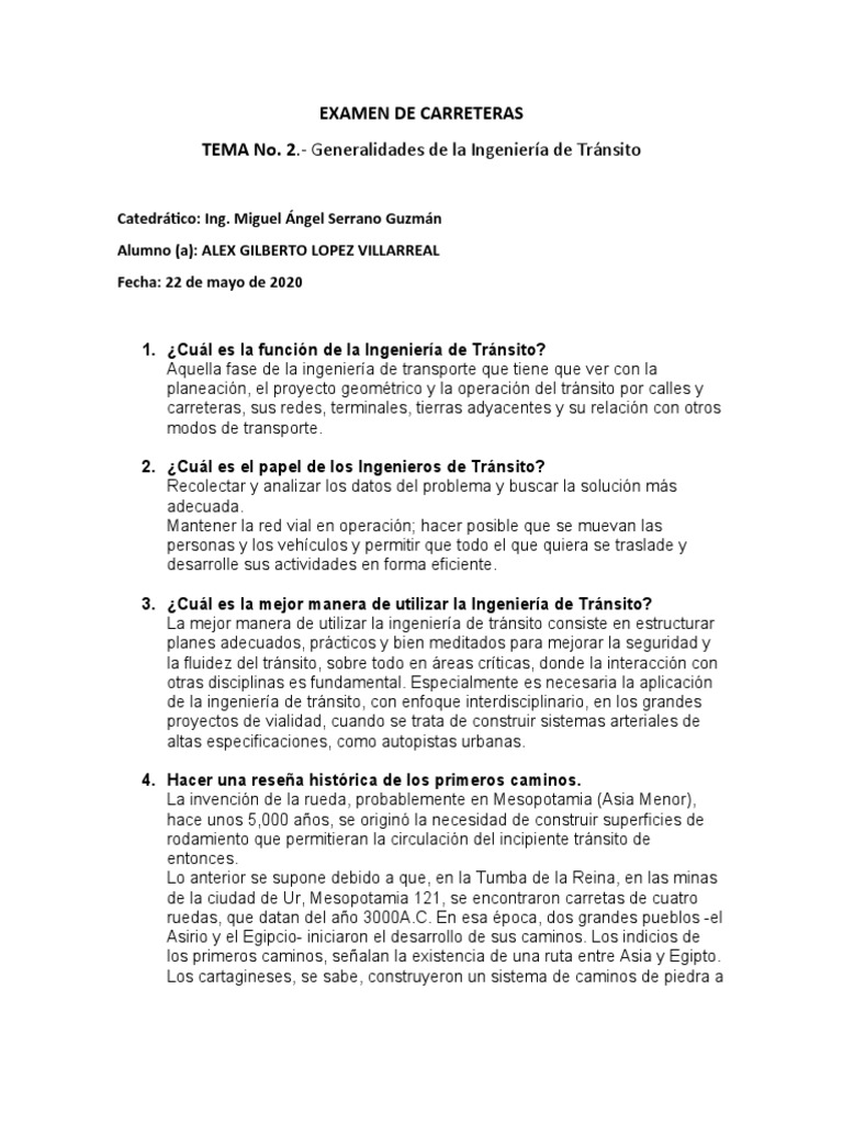 Examen de Carreteras T-2 Alex Gilberto Lopez Villareal | PDF | México | La carretera