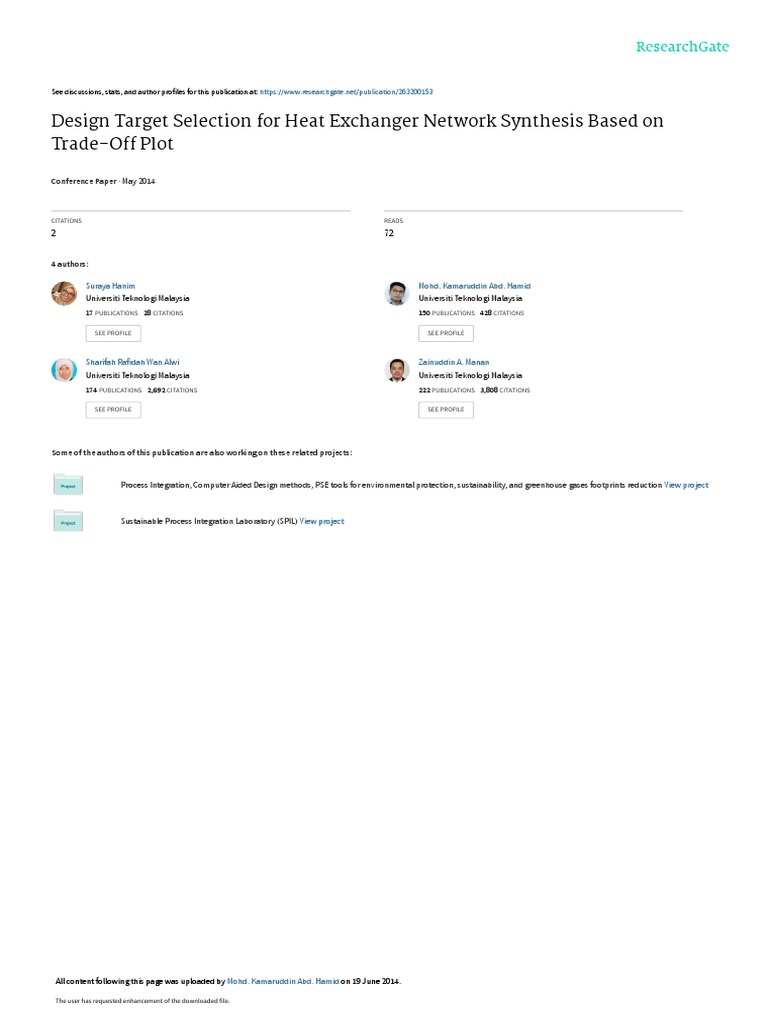 Design Target Selection For Heat Exchanger Network Synthesis Based On Trade Off Plot | PDF ...