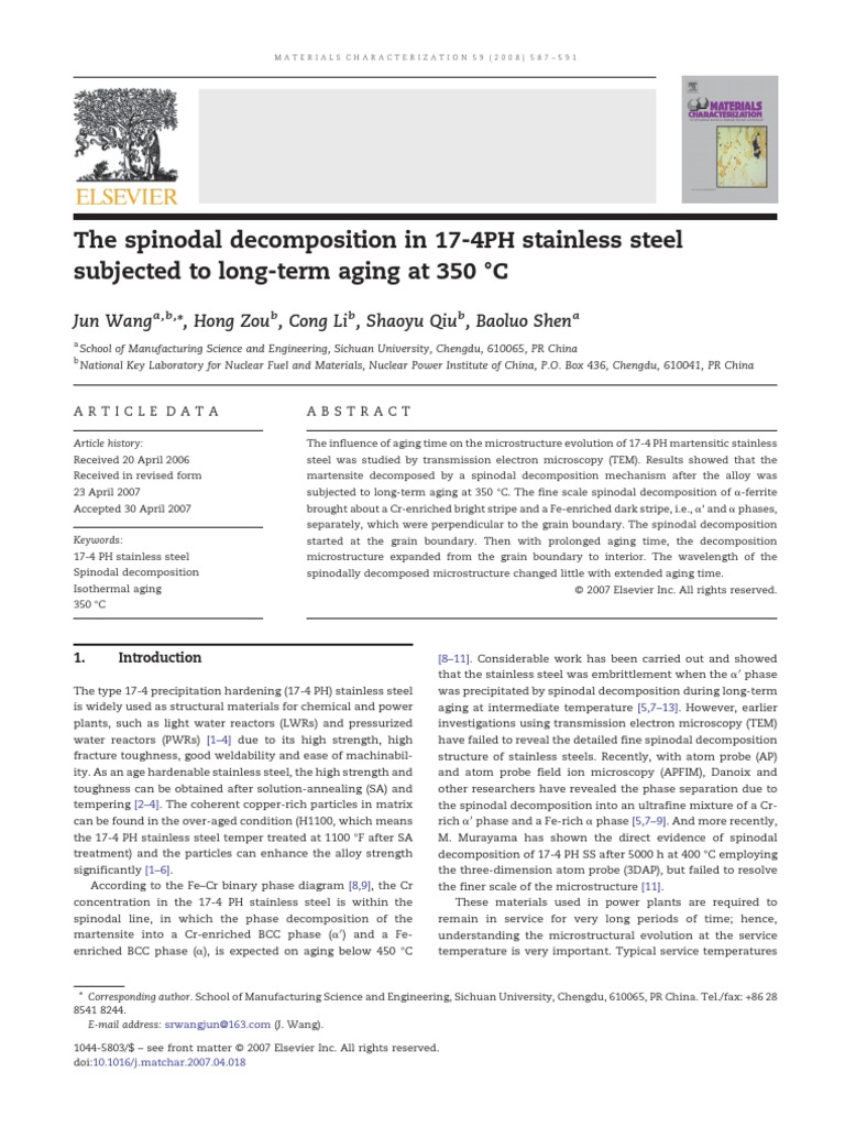 The Spinodal Decomposition in 17-4PH Stainless Steel Subjected To Long ...