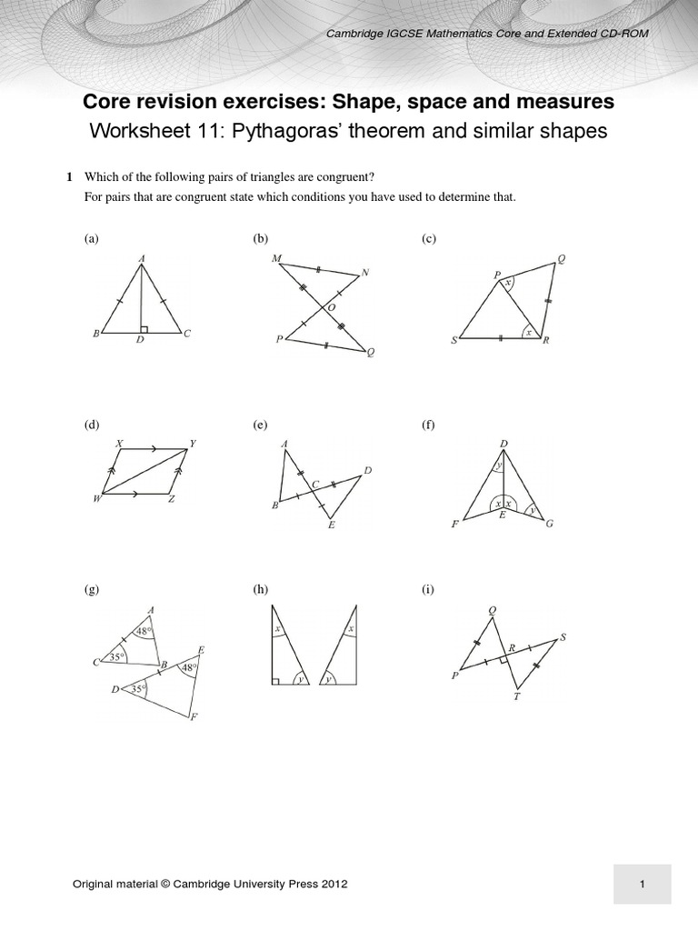 Worksheet 11: Pythagoras' Theorem and Similar Shapes: Core Revision ...