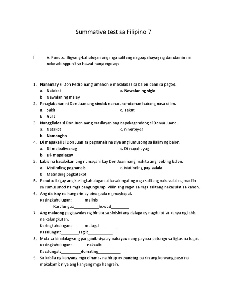 Summative Test Sa Filipino 7 | PDF