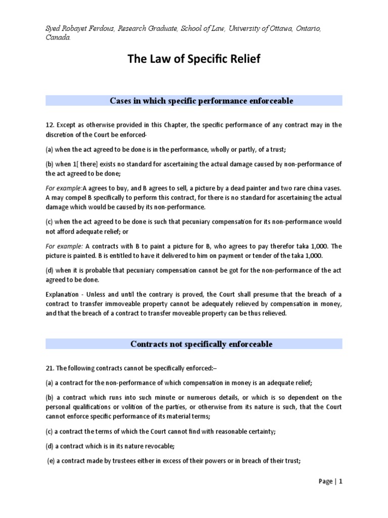 7 - Lecture On Specific Relief | PDF | Injunction | Breach Of Contract