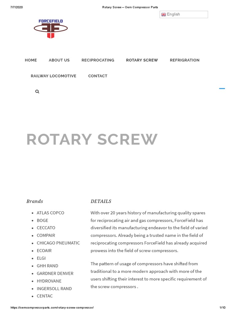Rotary Screw - Oem Compressor Parts | PDF | Valve | Turbomachinery