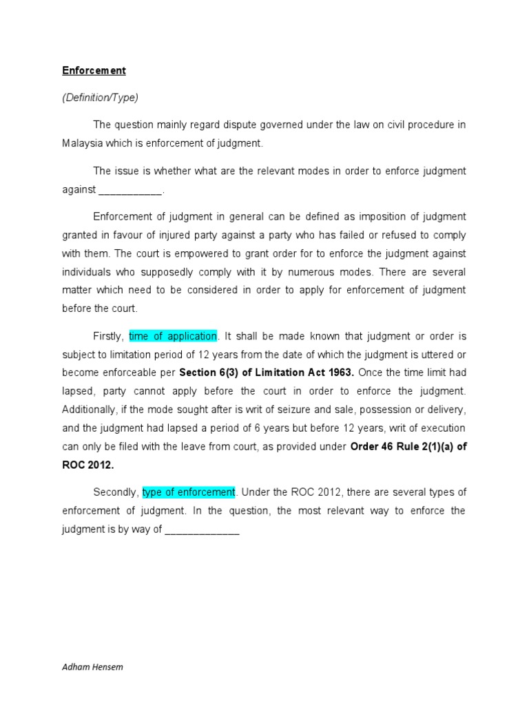 (Definition/Type) : Enforcement | PDF | Judgment (Law) | Separation Of ...