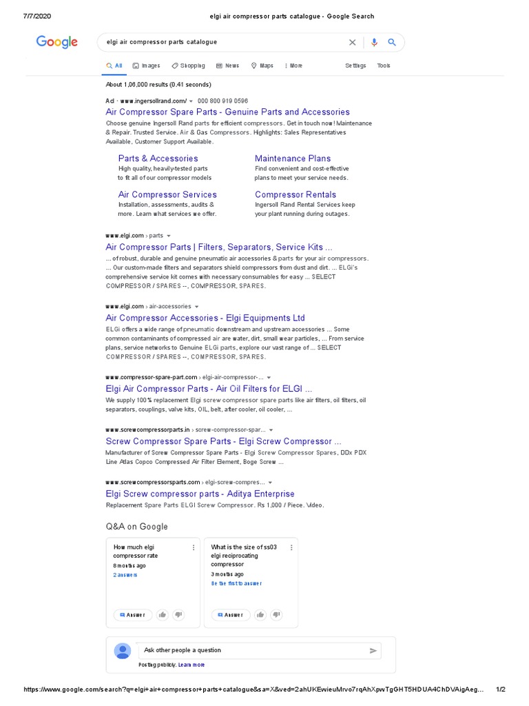 Elgi Air Compressor Parts Catalogue - Google Search | PDF | Gas ...