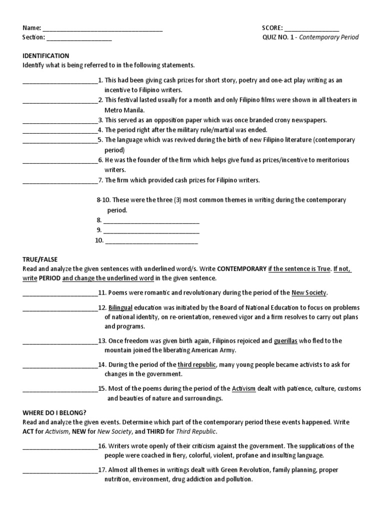 Quiz on Contemporary Literature Themes | PDF