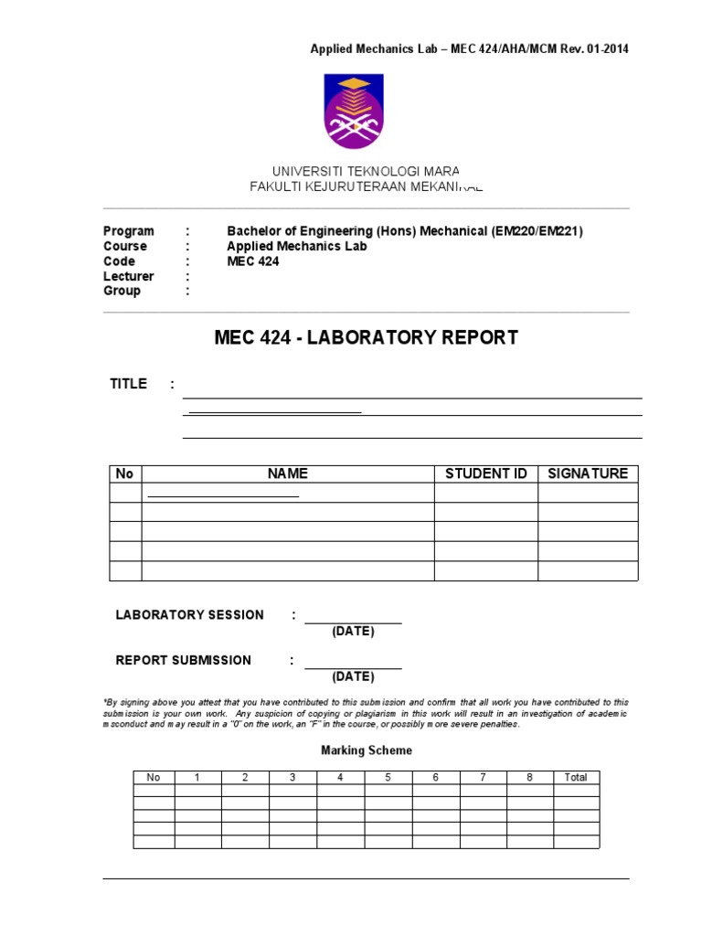 Laboratory Report Cover | PDF