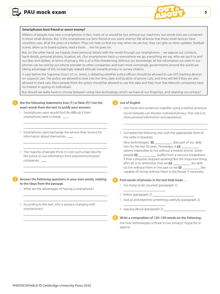 PAU Mock Exam: Smartphones Best Friend or Worst Enemy? | PDF | Privacy ...