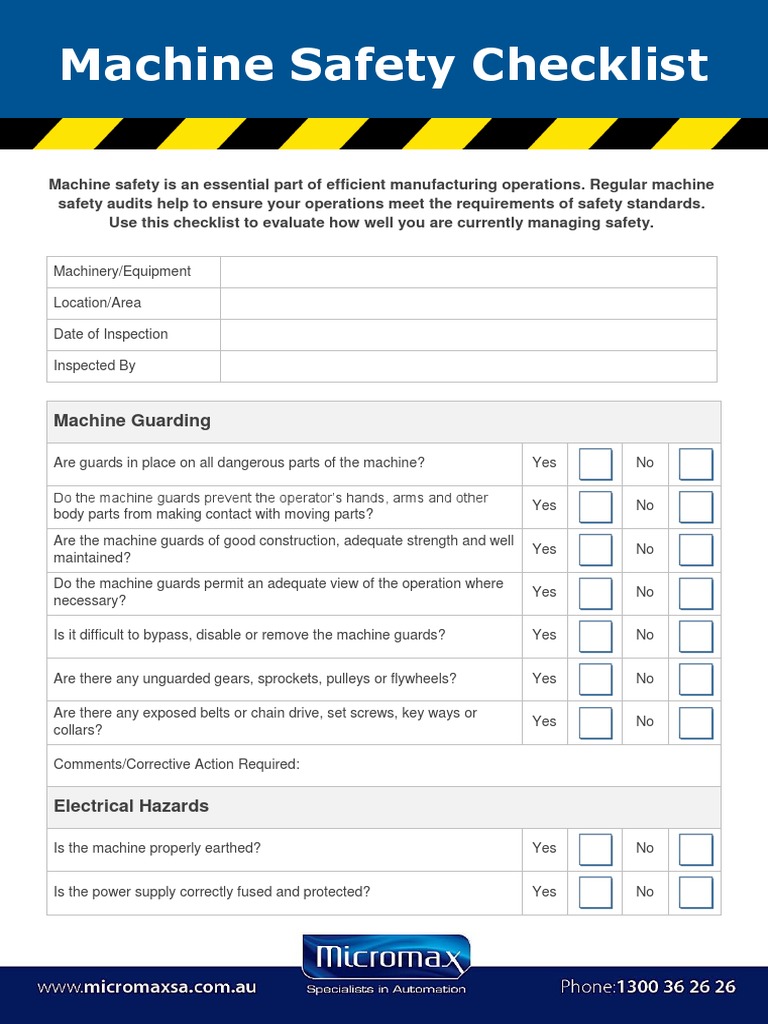Micromax Specialists in Automation Machine Safety Checklist | PDF ...