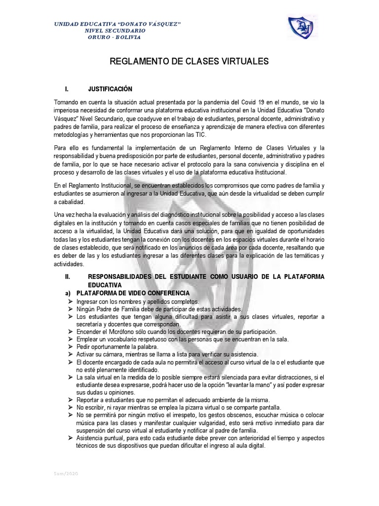 Reglamento de Clases Virtuales PDF | PDF | Salón de clases | Spamming