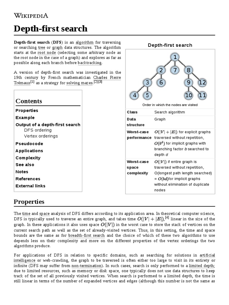 Depth First Search Dfs Is An Algorithm For Traversing Pdf Mathematical Logic Theoretical