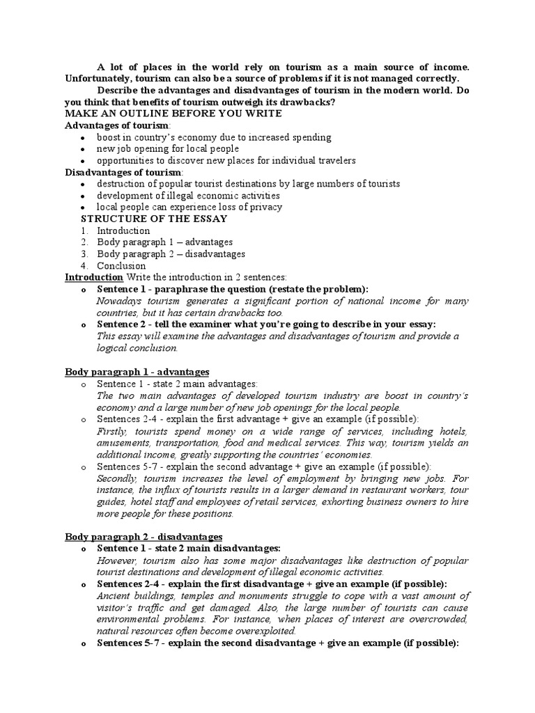 Advantages Disadvantages Essay | PDF | Tourism | Employment