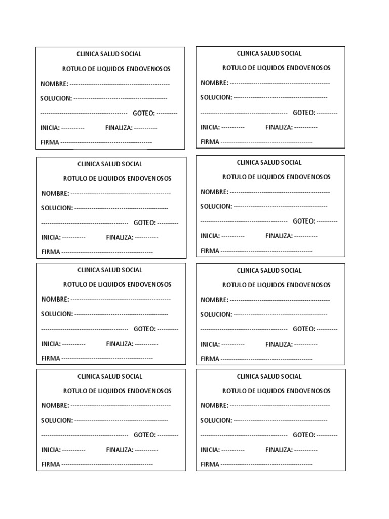 Rotulo de Liquidos Endovenosos | PDF | Medicina | Cuidado de la salud