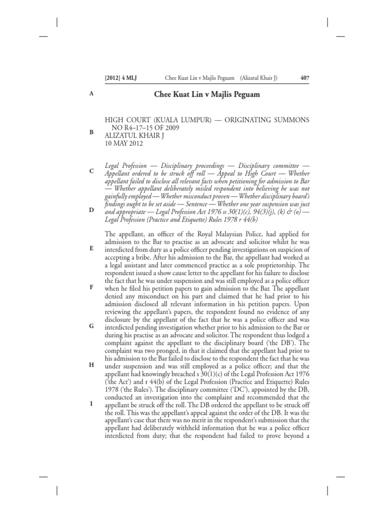Chee Kuat Lin V Majlis Peguam | PDF | Advocate | Solicitor