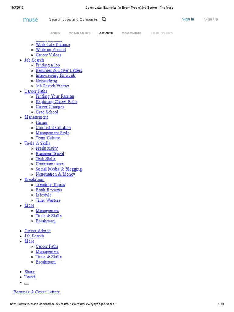 Cover Letter Examples For Every Type of Job Seeker - The Muse | PDF ...