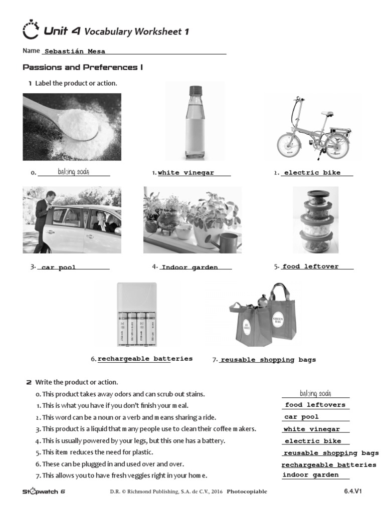 Vocabulary Worksheet: Unit 4 | PDF