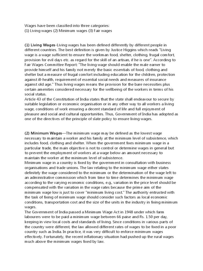 Minimum Wages, Fair Wages, Living Wages | PDF | Living Wage | Minimum Wage