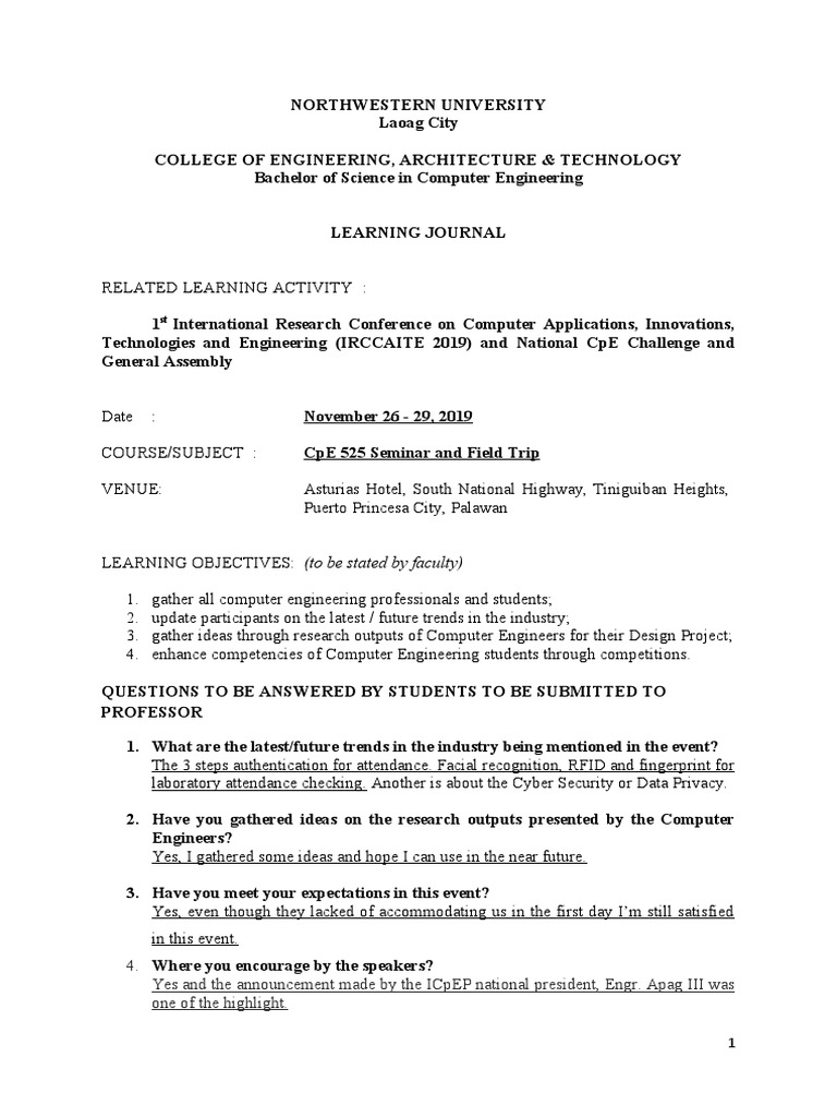 Sample Learning Journal - 2017 | PDF | Learning | Behavior Modification