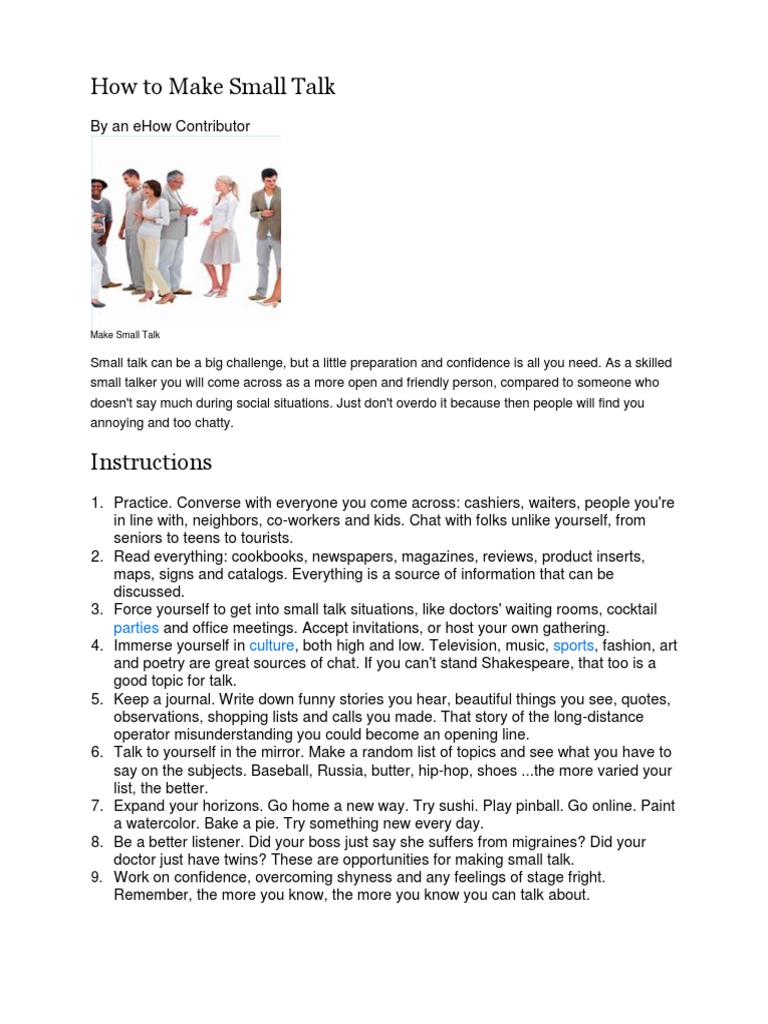How To Make Small Talk: Parties Culture Sports | PDF