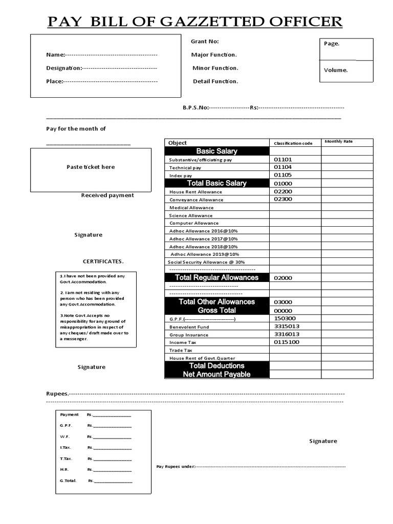 Gazetted Officer Pay Bill Form | PDF | Social Security (United States ...