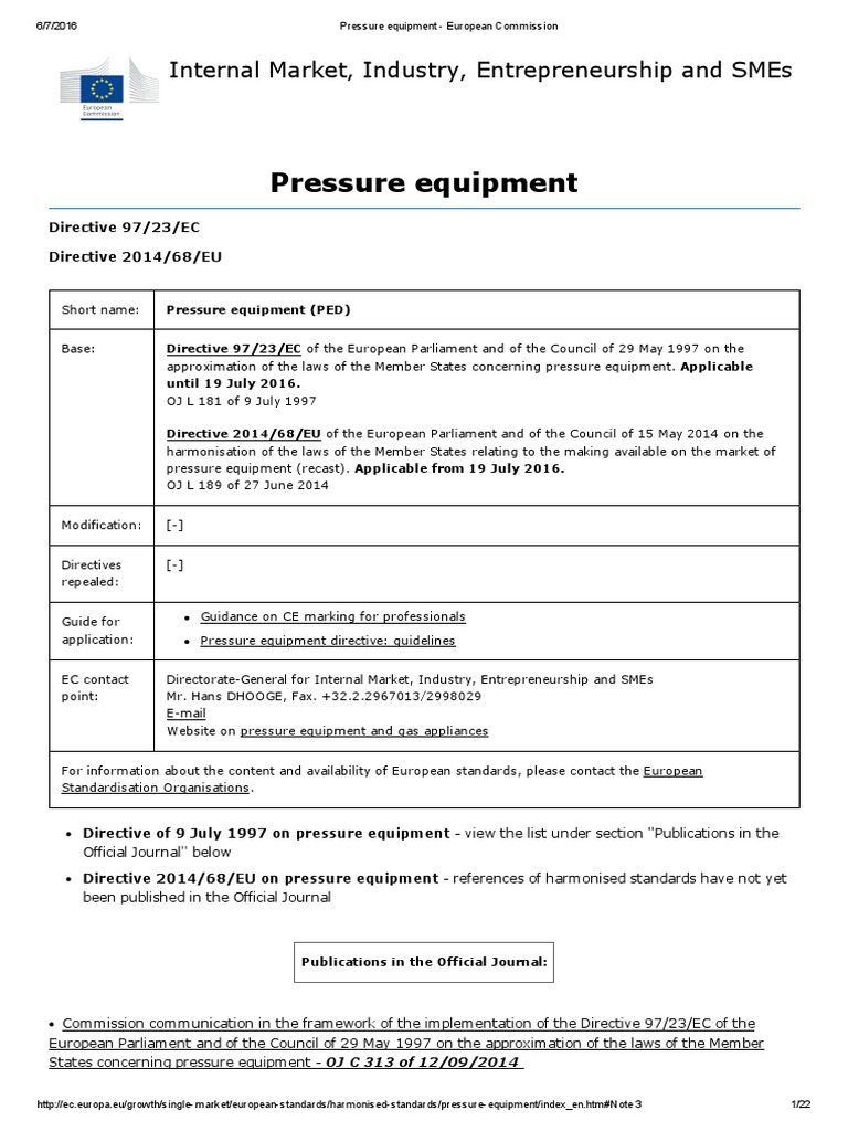 EU Pressure Equipment Directives Guide | PDF | Pipe (Fluid Conveyance ...