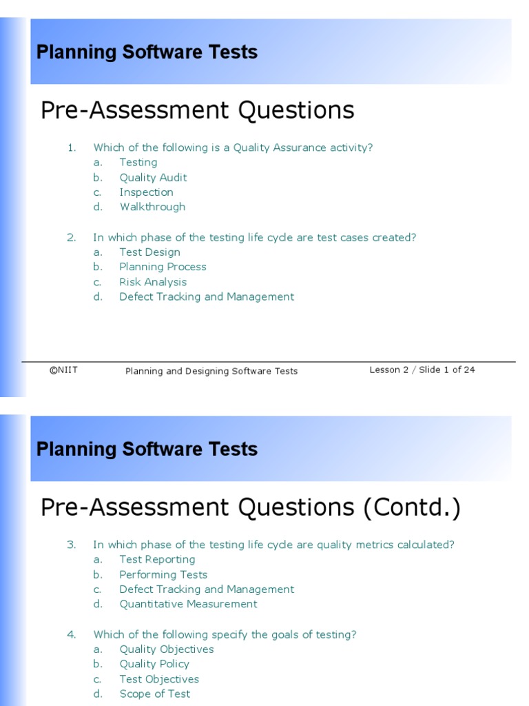 Pre-Assessment Questions: Planning Software Tests | PDF | Software ...