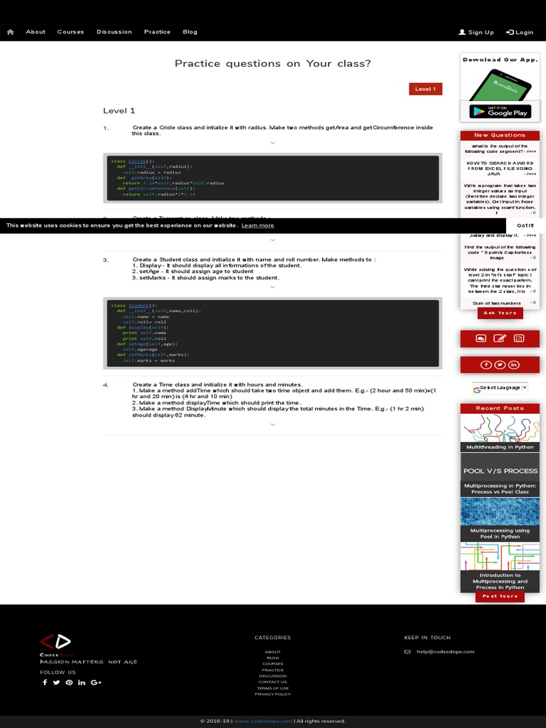 Practice Questions of Python - Your Class | PDF | Computer Programming ...