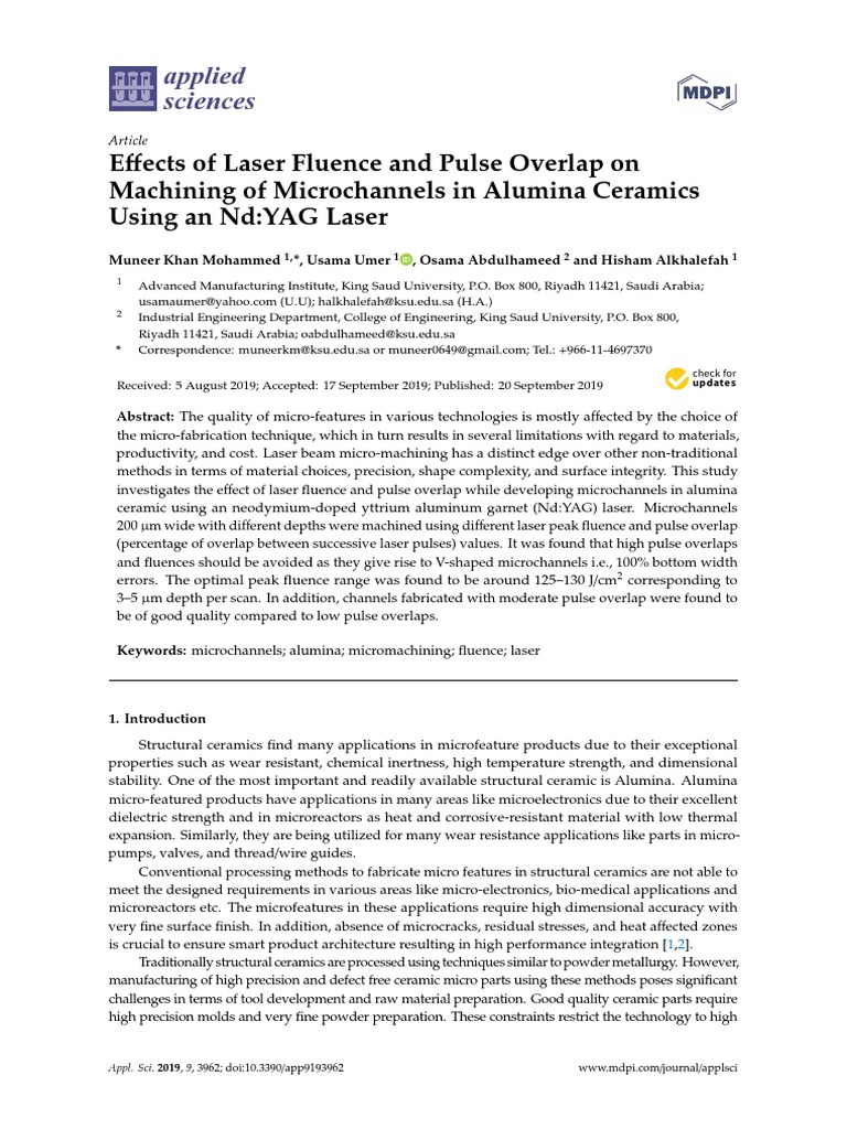 Applied Sciences: Ffects of Laser Fluence and Pulse Overlap On | PDF ...