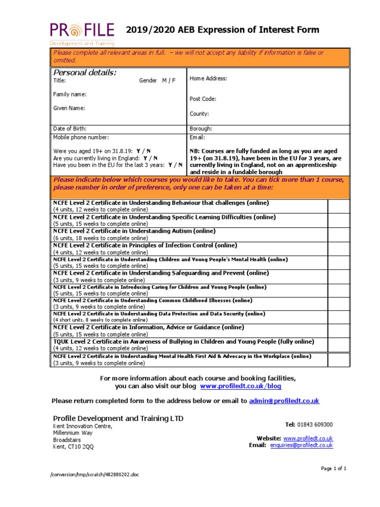 AEB Expression of Interest Form 2019/20 | PDF