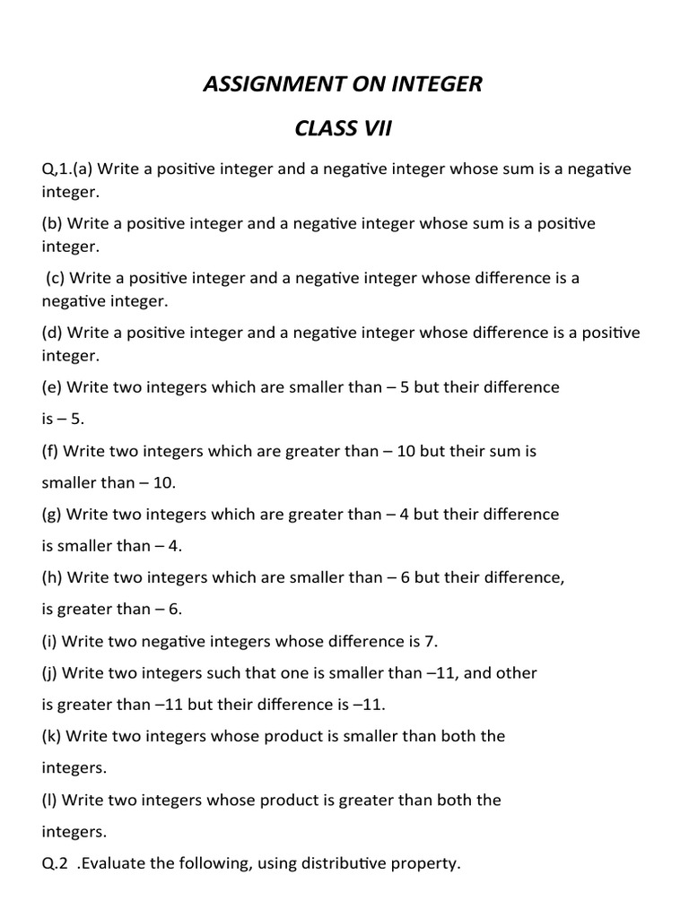 Class VII Integer Exercises | PDF