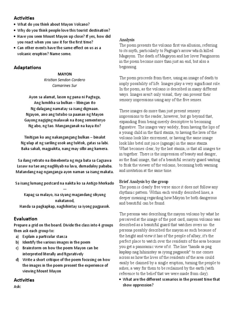 Mount Mayon: A Poetic Exploration of Beauty and Danger | PDF | Volcano