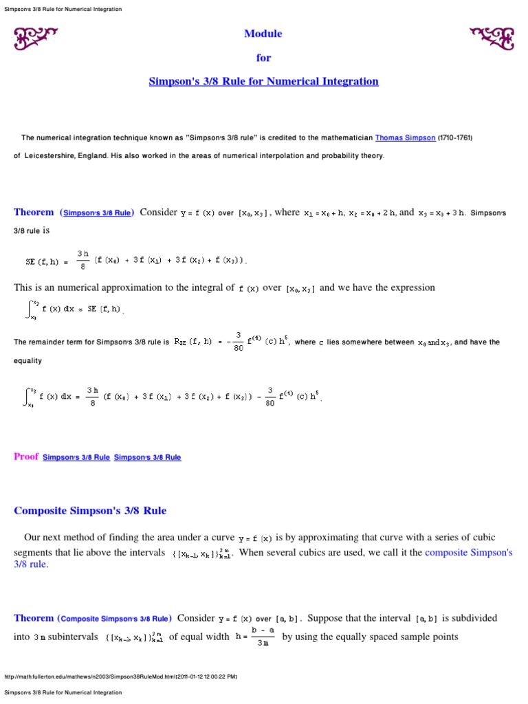Simpson's 3 - 8 Rule For Numerical Integration | PDF | Integral | Numerical Analysis